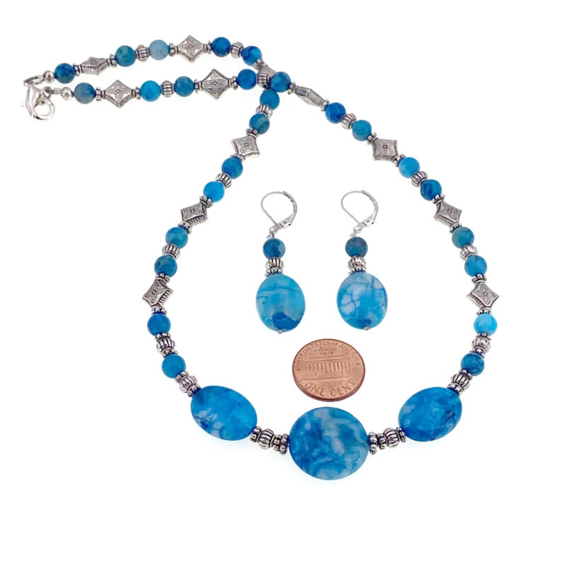 Blue Lace Agate Necklace Blue Stone Necklace Blue Jewelry - Etsy