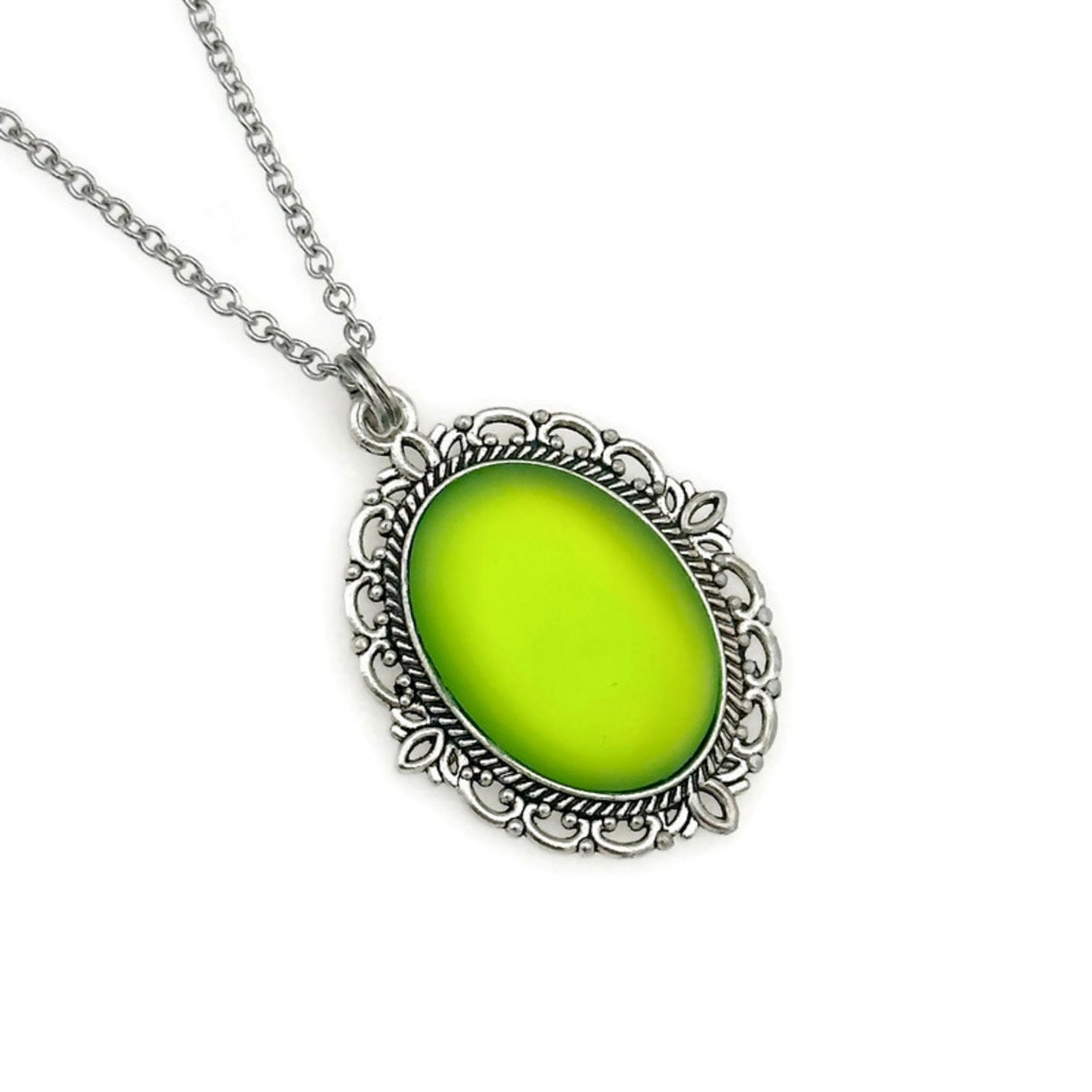 Lime Green Necklace Bright Green Pendant Oval Green Pendant - Etsy