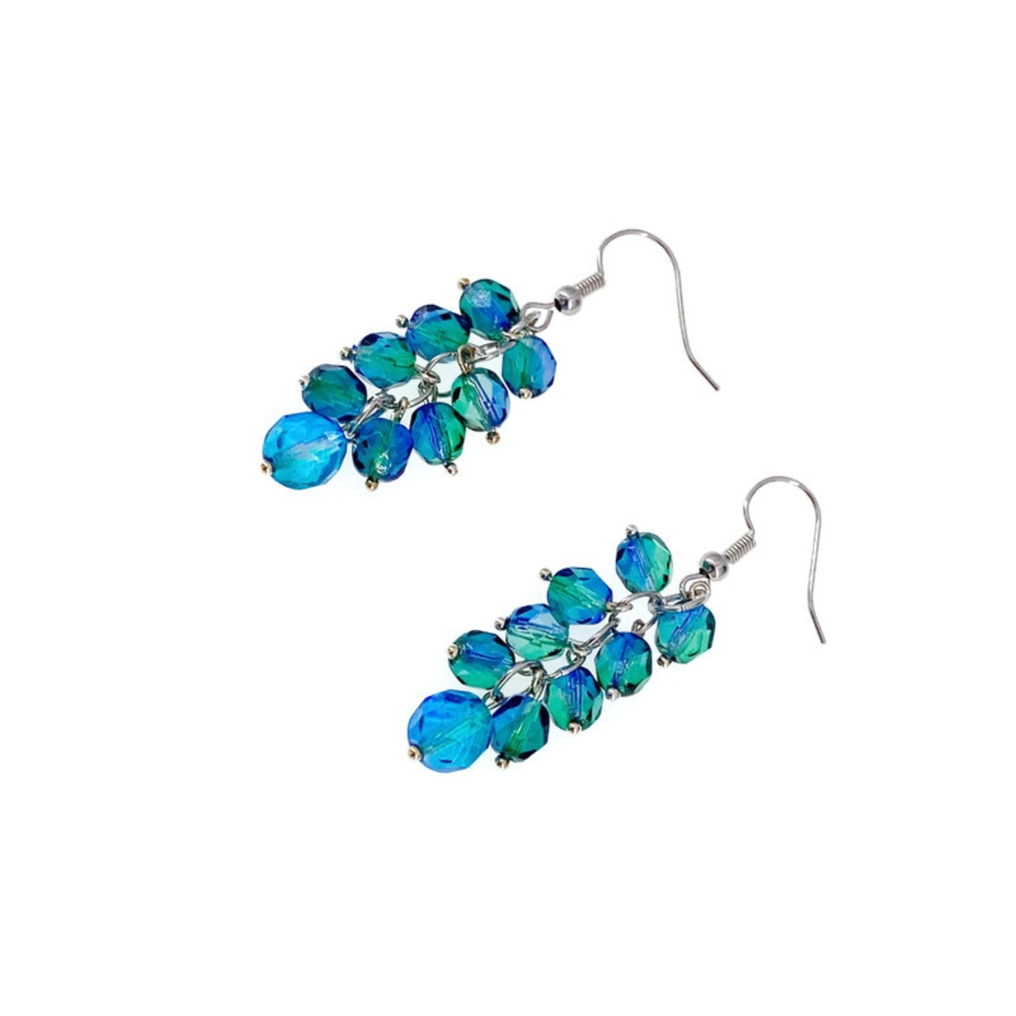 Blue Green Earrings Two Tone Earrings Czech Glass Earrings - Etsy