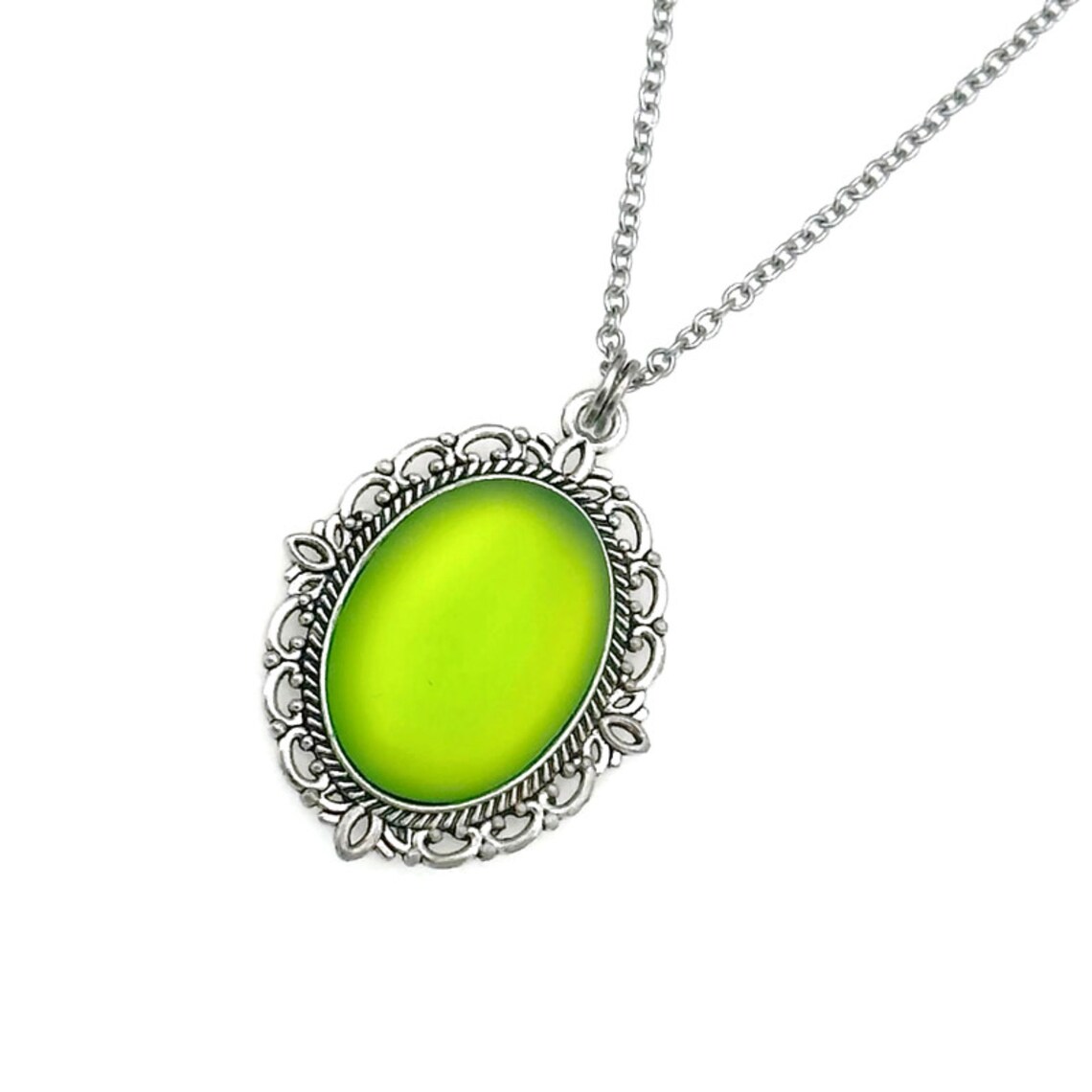 Lime Green Necklace Bright Green Pendant Oval Green Pendant - Etsy