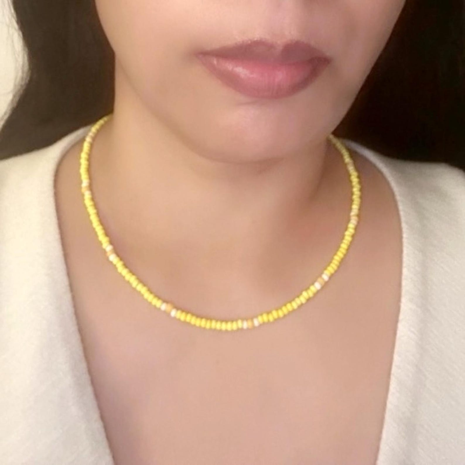 Yellow Seed Bead Necklace, Yellow Glass Bead Necklace, Birthday Gift ...