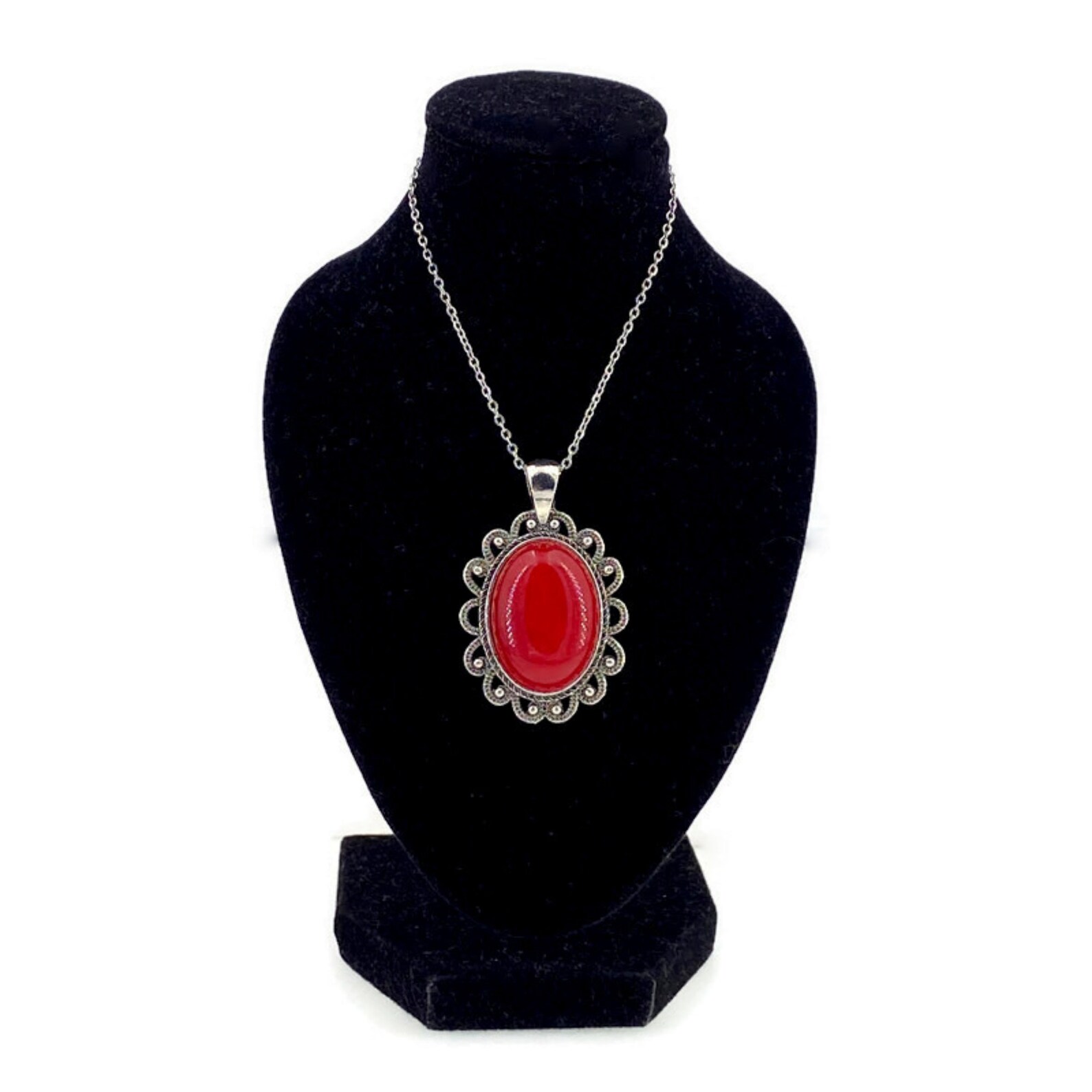 Red Jade Pendant, Red Pendant Chain, Red Pendant Necklace, Red Stone ...