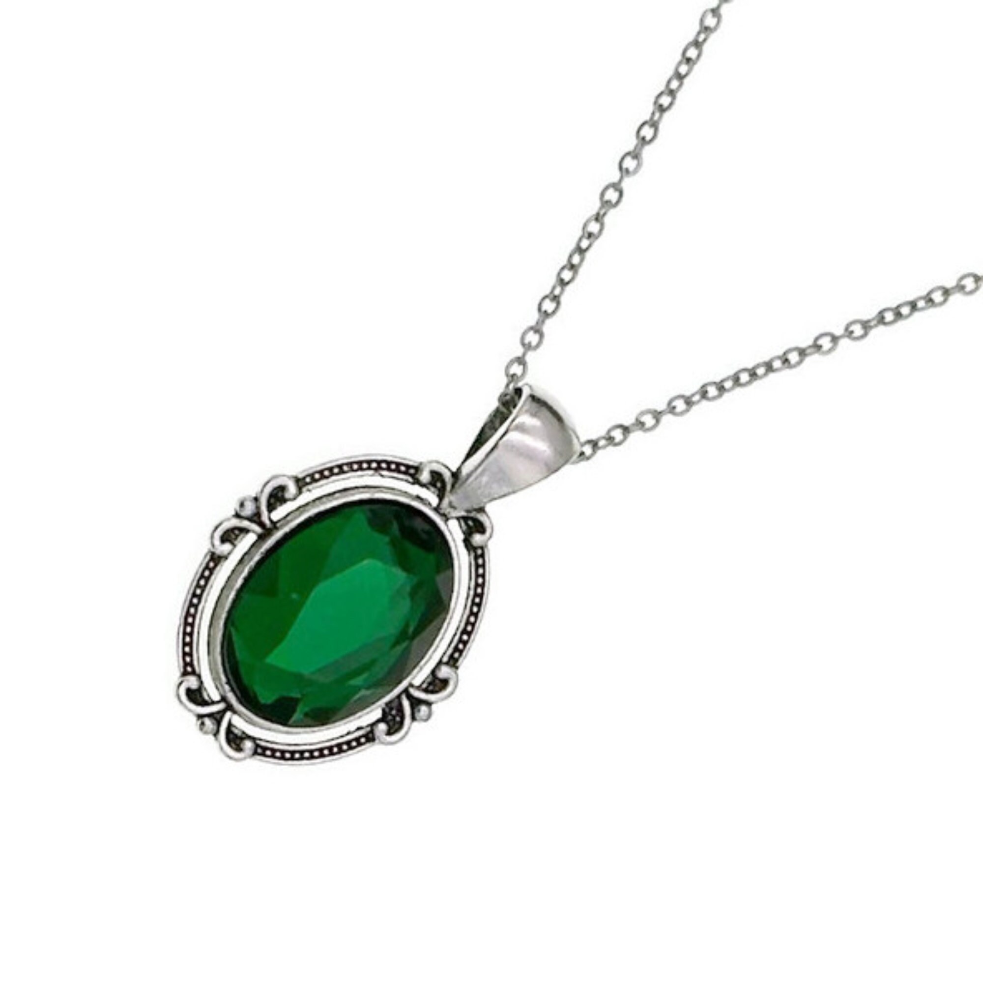 Emerald Green Pendant, Green Pendant Necklace, Oval Green Pendant ...