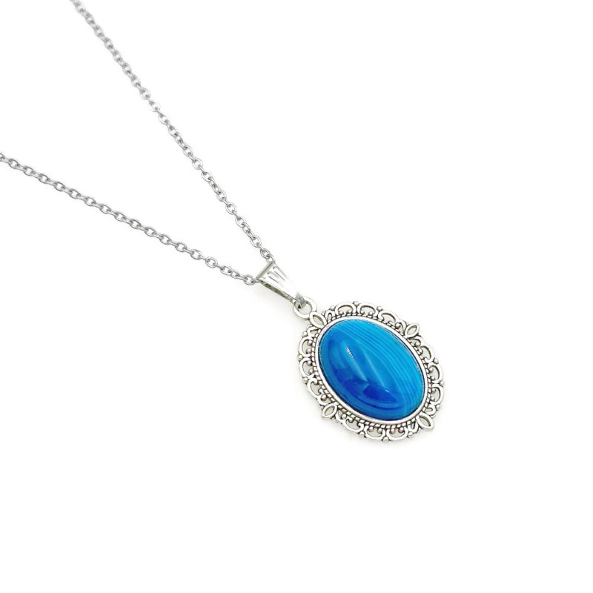 Blue Agate Pendant, Blue Stone Pendant, Oval Pendant, Agate Stone ...