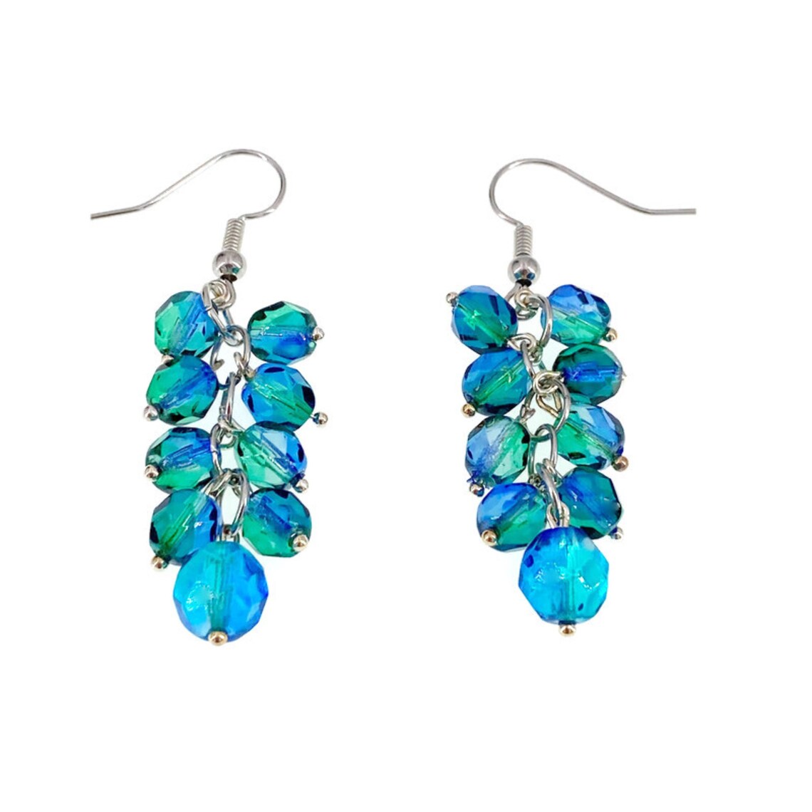 Blue Green Earrings Two Tone Earrings Czech Glass Earrings - Etsy
