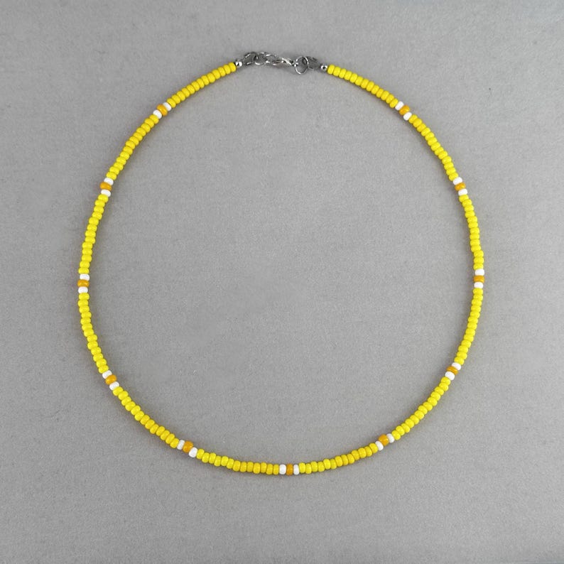 Yellow Seed Bead Necklace, Yellow Glass Bead Necklace, Birthday Gift ...