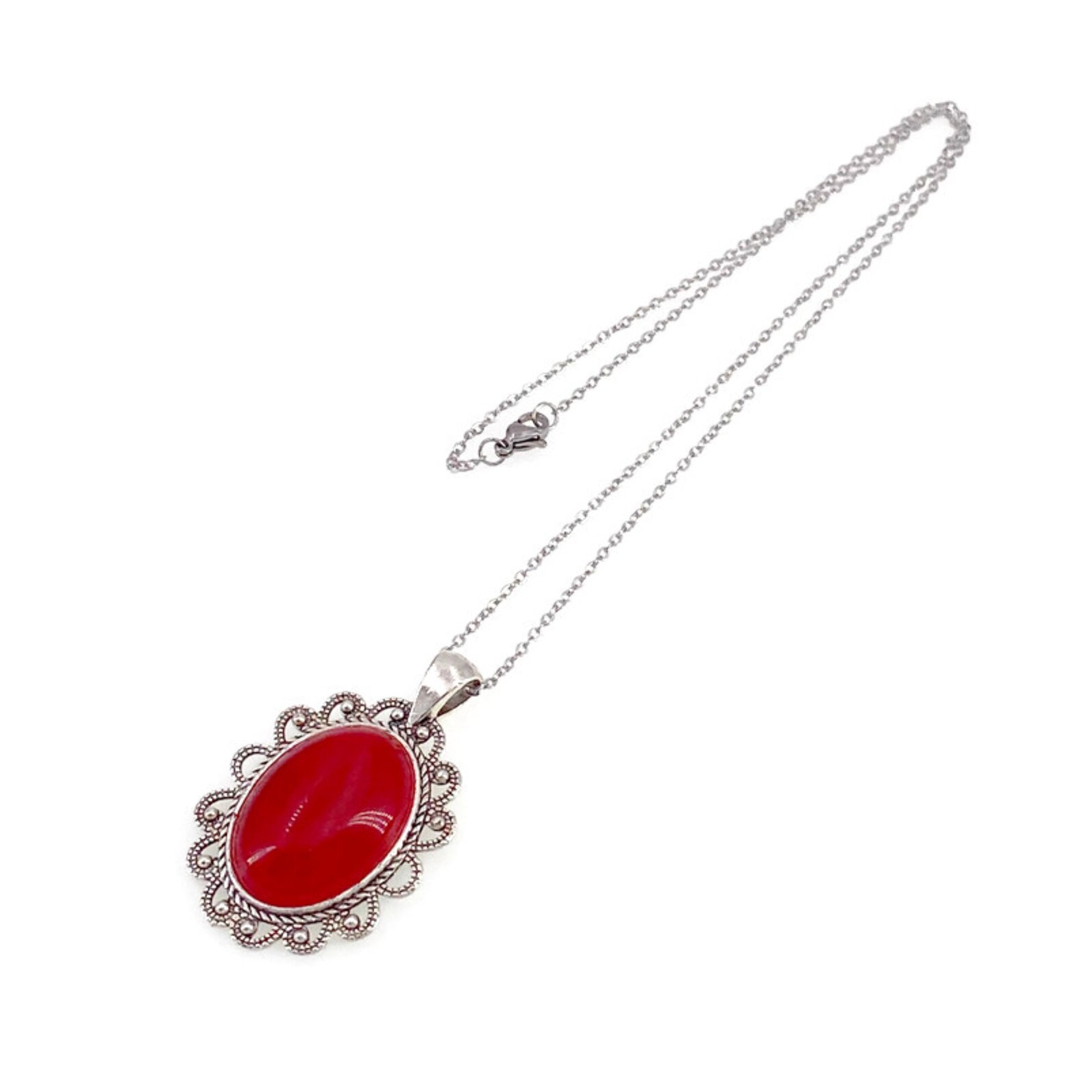 Red Jade Pendant, Red Pendant Chain, Red Pendant Necklace, Red Stone ...