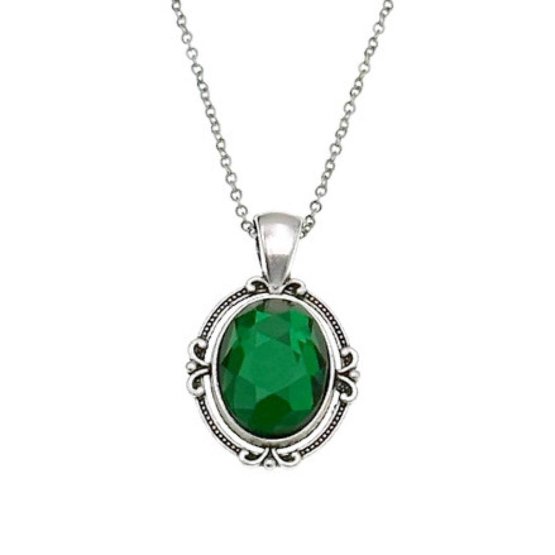 Emerald Green Pendant, Green Pendant Necklace, Oval Green Pendant ...