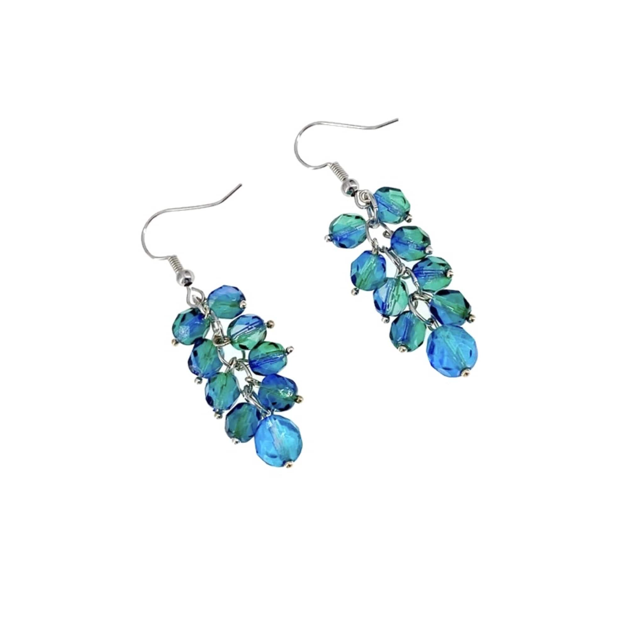 Blue Green Earrings Two Tone Earrings Czech Glass Earrings - Etsy