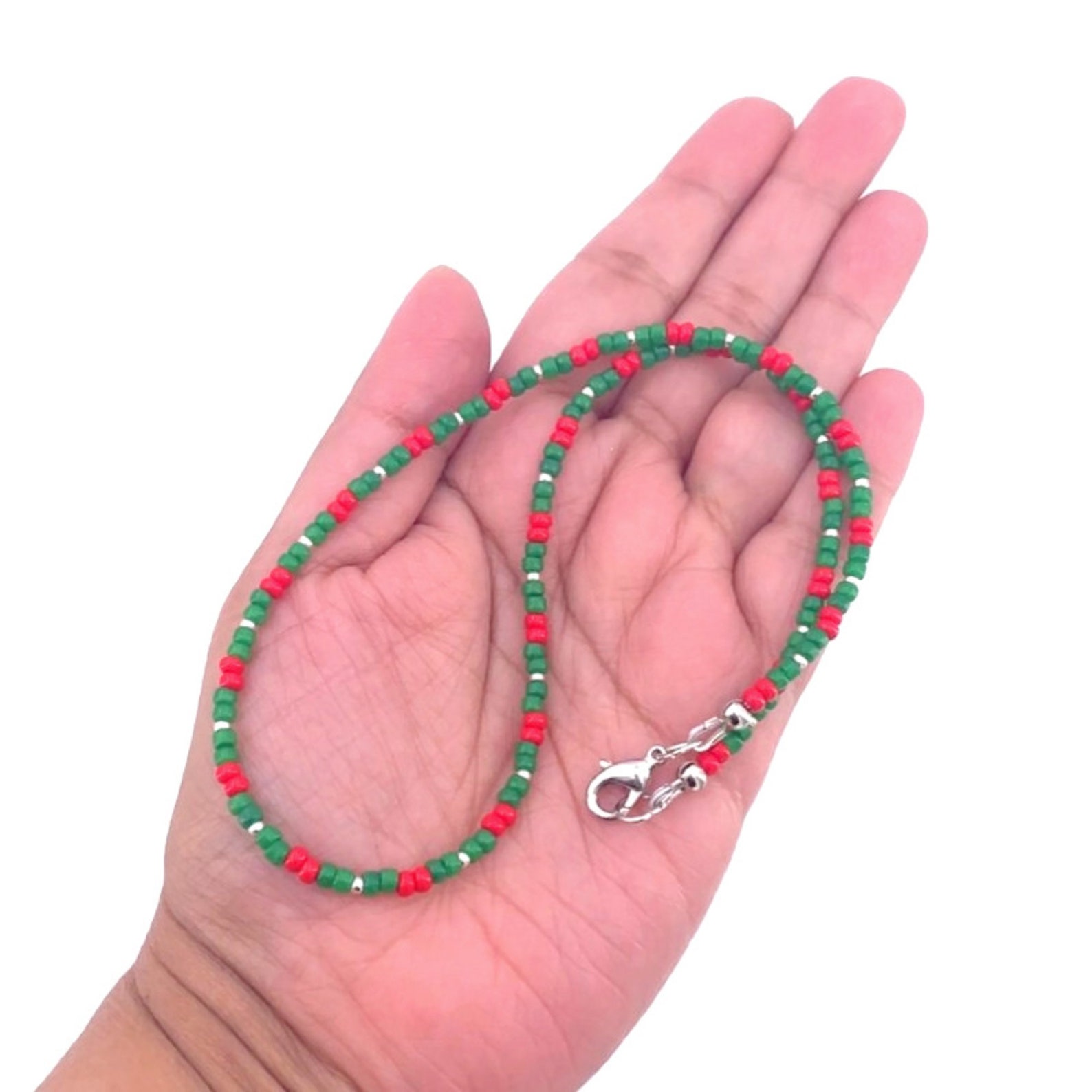 Christmas Seed Bead Necklace, Christmas Choker, Christmas Beaded ...