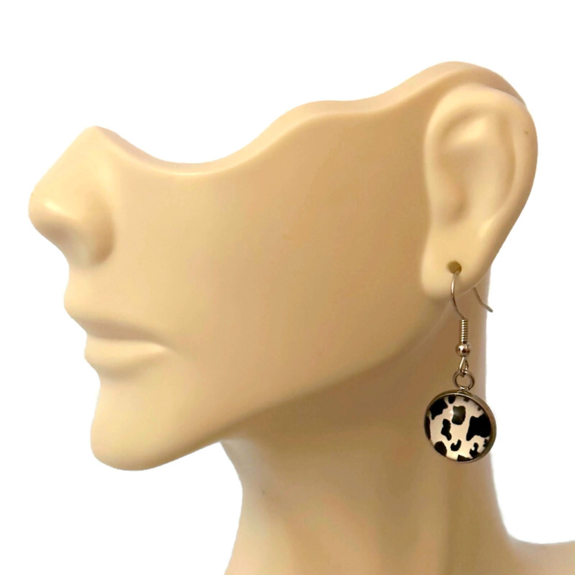 Cow Print Earrings, Farm Earrings, Cow Earrings, Cow Dangle Earrings ...