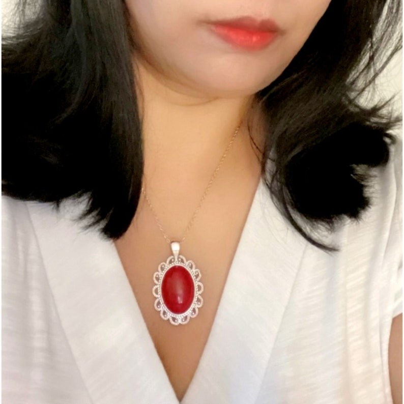 Red Jade Pendant, Red Pendant Chain, Red Pendant Necklace, Red Stone ...