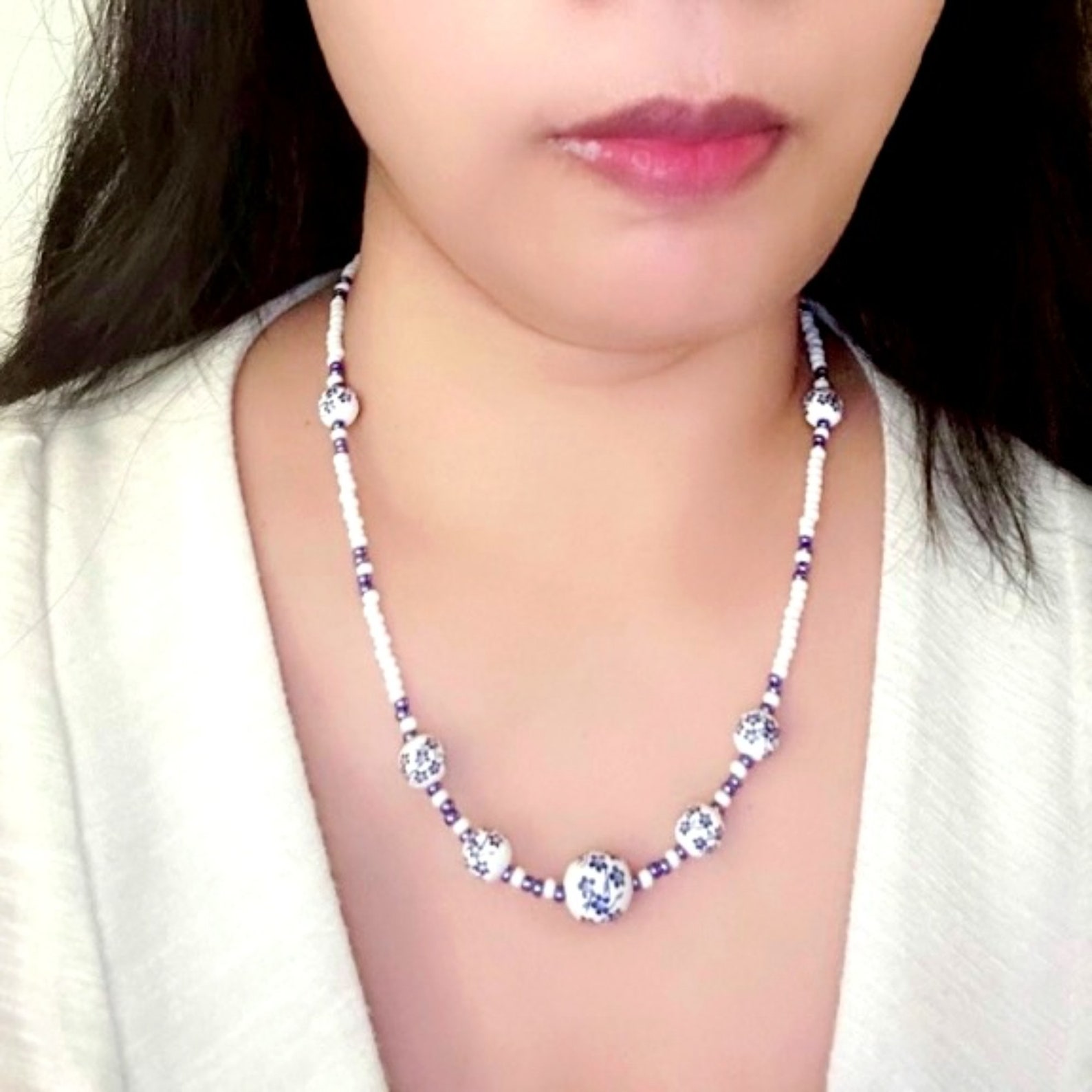 Porcelain Necklace, Blue and White, Delft Blue Necklace, Birthday Gift ...