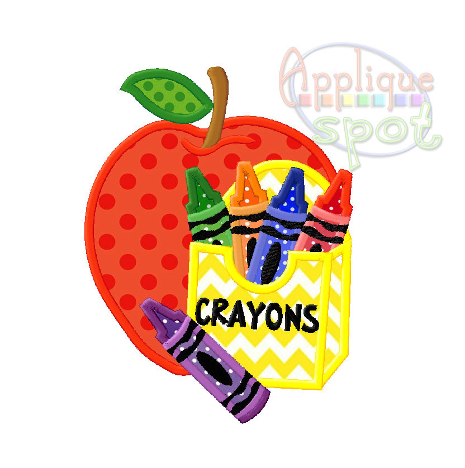 Apple Crayons 4x4 5x7 6x10 Applique Design Embroidery Machine | Etsy