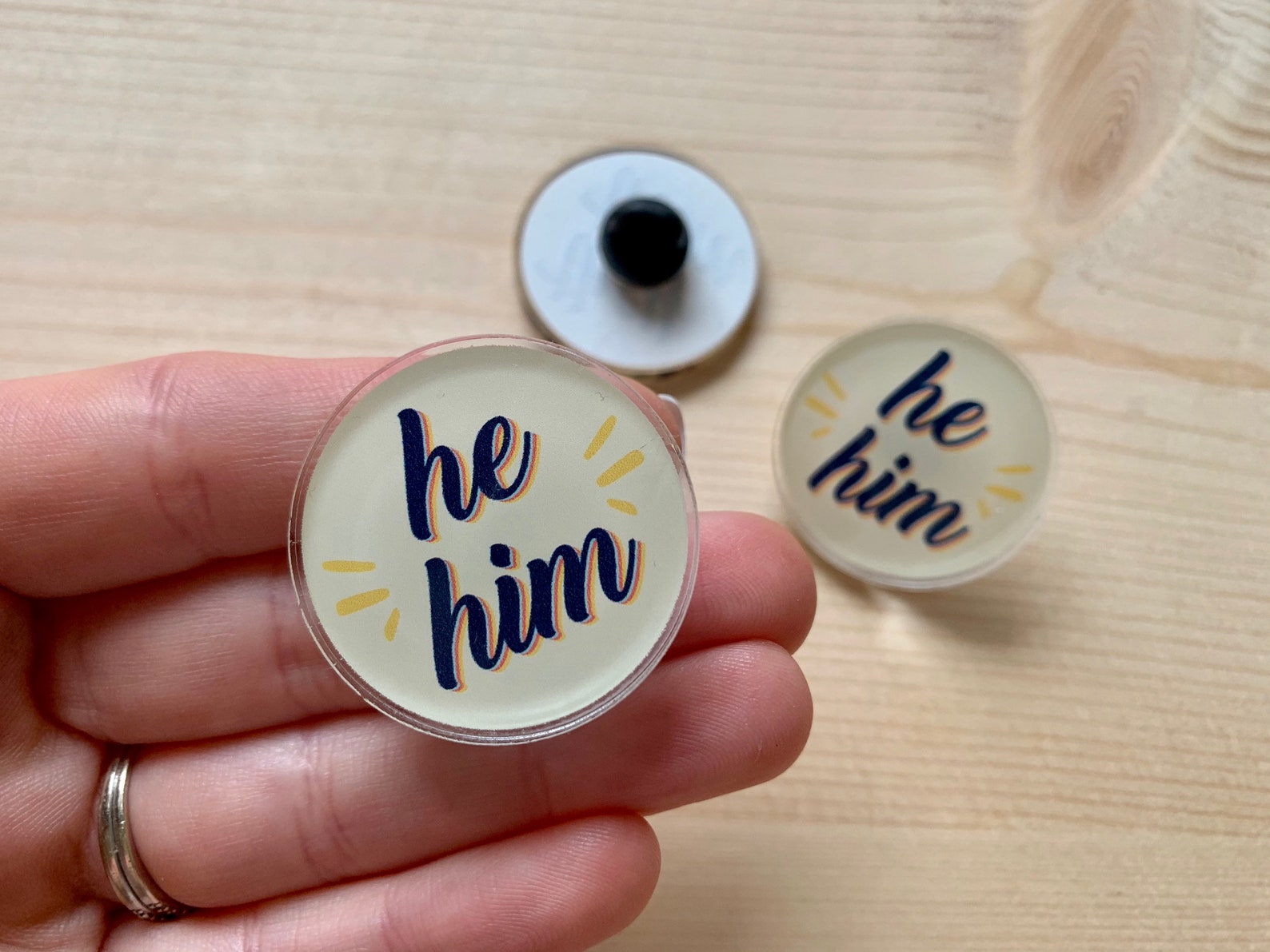 He/him Pronoun Acrylic Pin 1.25 Diameter - Etsy