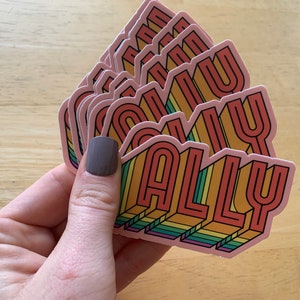 Ally - Rainbow Pride Retro Font Sticker - Etsy