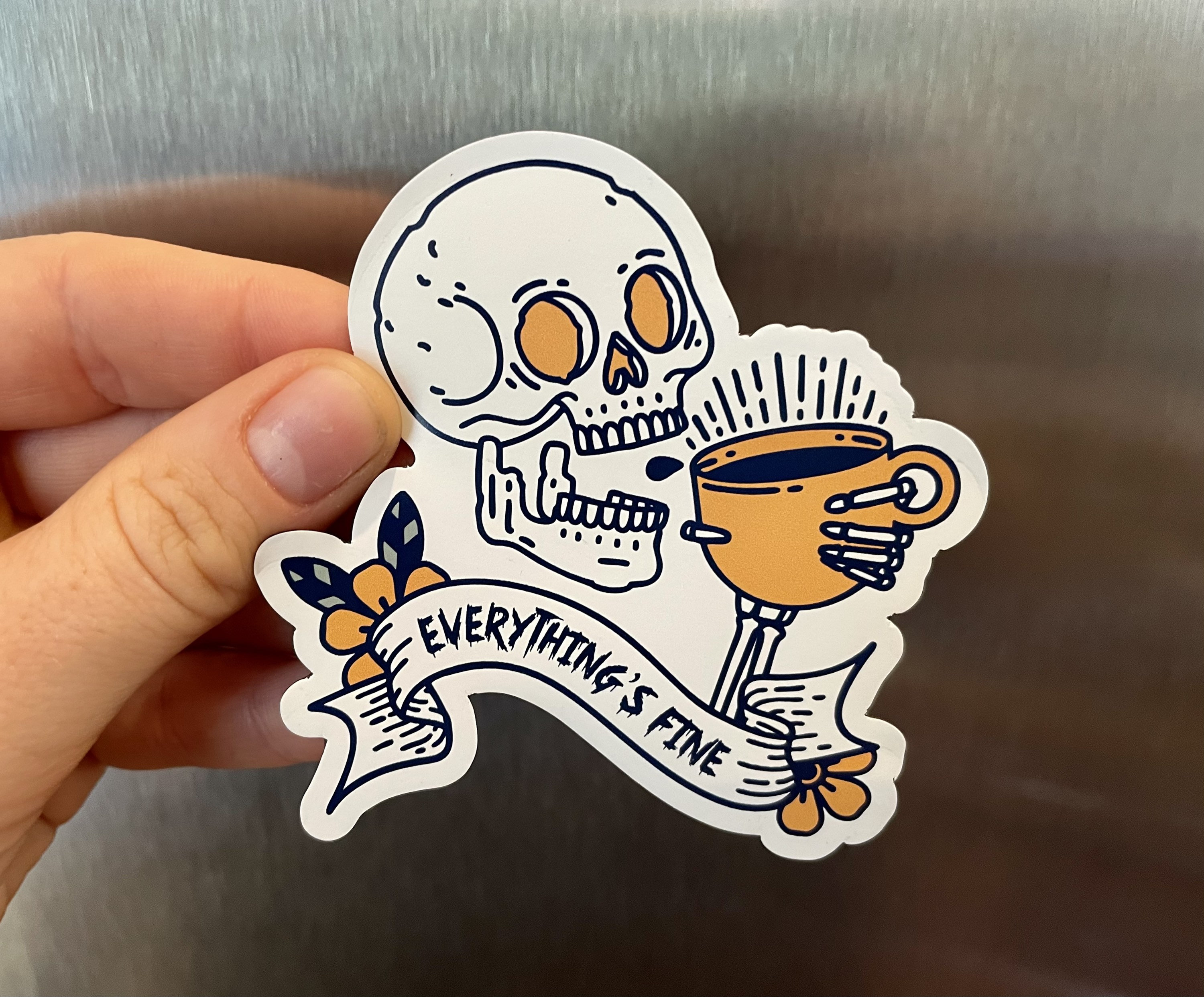 Everything's Fine Skeleton Drinking Coffee MAGNET | 3" X 2.86" - Etsy