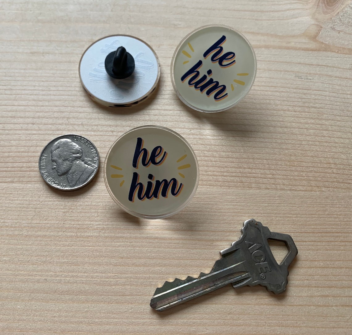 He/him Pronoun Acrylic Pin - 1.25” Diameter - Etsy