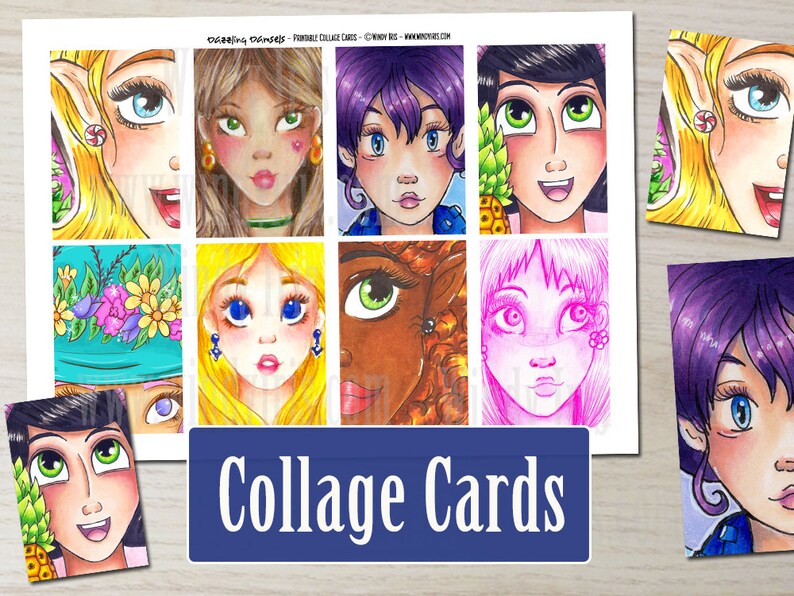Printable Collage Cards Sheet PDF of 8 Hand Drawn Colorful - Etsy