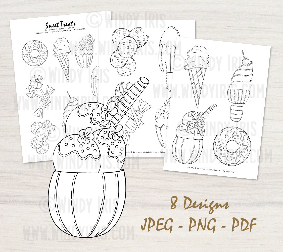 Sweet Treats Digital Stamp Set of 8 Black and White Focal - Etsy