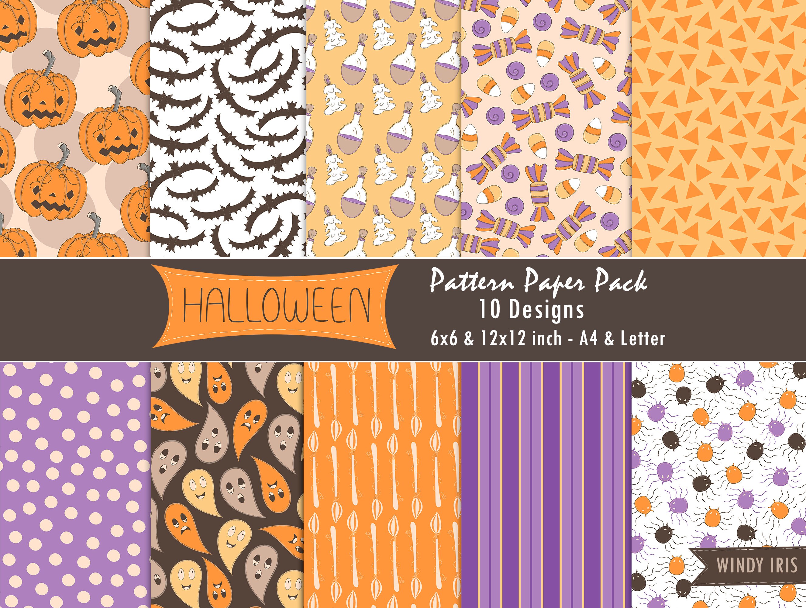 Halloween Digital Paper Pack of 10 Colorful Patterns - Etsy