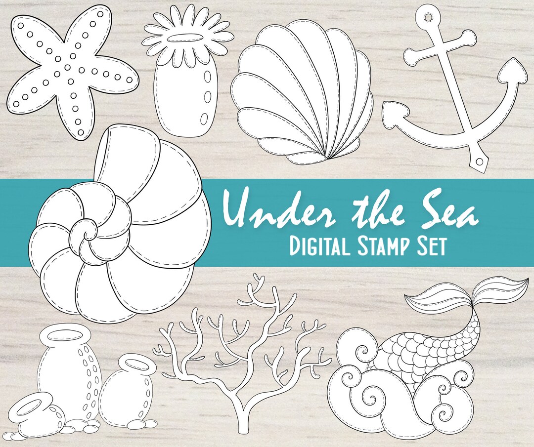 Under the Sea, Mermaids, Mermay, Sea Shells, Ocean Theme Digital Stamp ...
