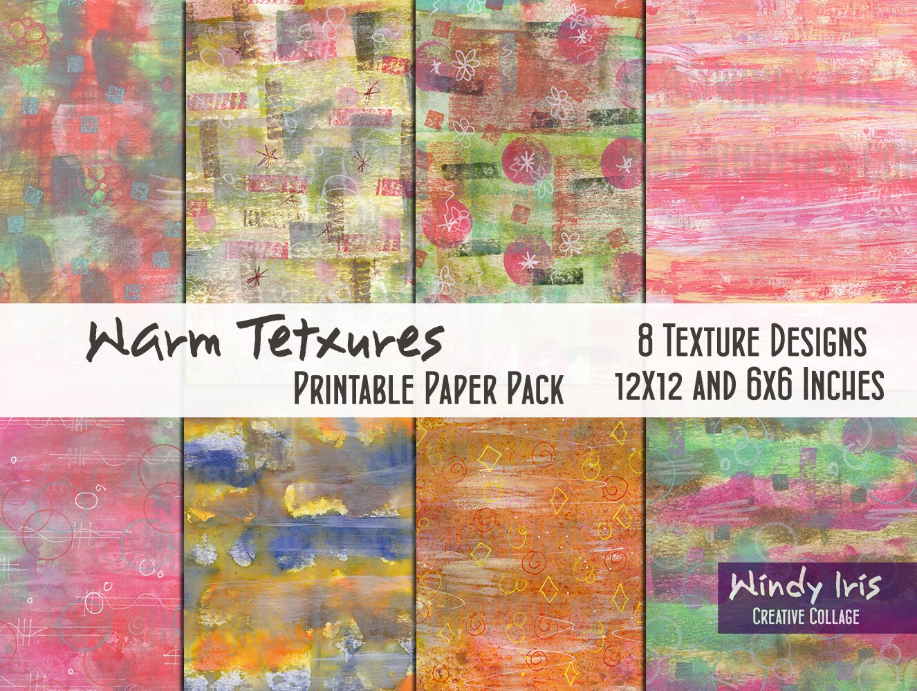 Warm Textures Printable Paper Pack of 8x Colorful Papers 6x6 Inch and ...