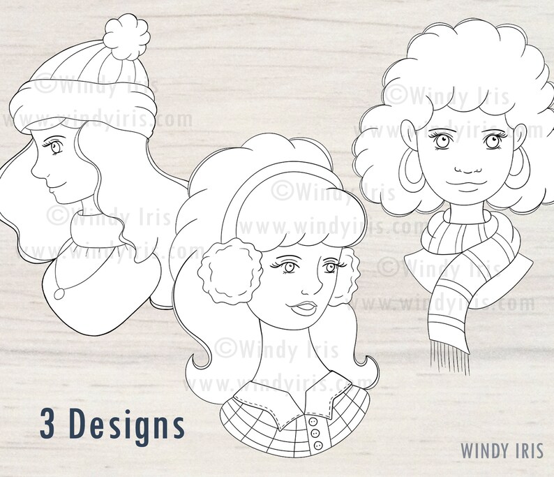 Keeping Cozy Winter Girls Digital Stamp Set Girls Face Digi - Etsy
