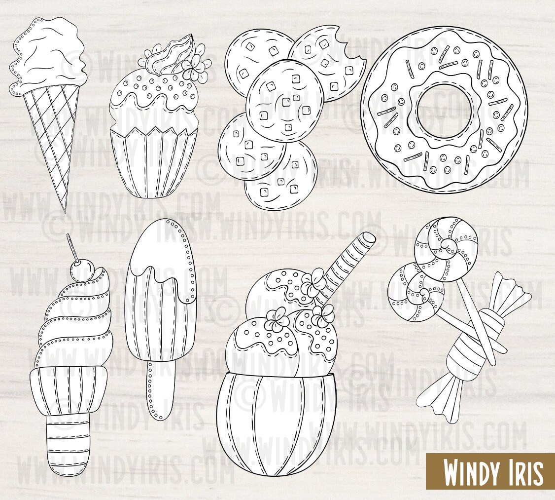 Sweet Treats Digital Stamp Set of 8 Black and White Focal - Etsy