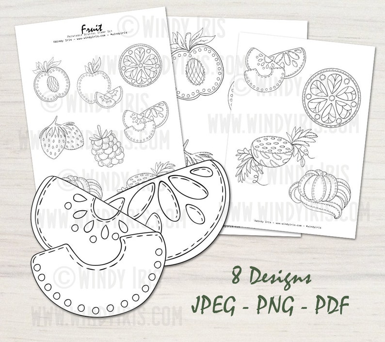 Fruit Digital Stamp Set of 8 Black and White Focal Points for Your ...