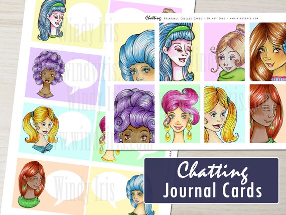 Printable Journal Cards PDF of 16 Hand Drawn Colorful Girls | Etsy
