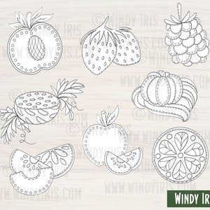 Fruit Digital Stamp Set of 8 Black and White Focal Points for Your ...