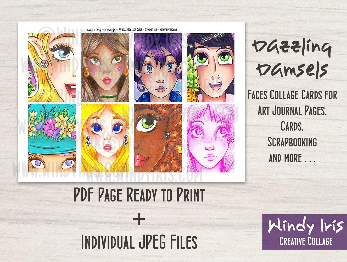 Printable Collage Cards Sheet PDF of 8 Hand Drawn Colorful - Etsy