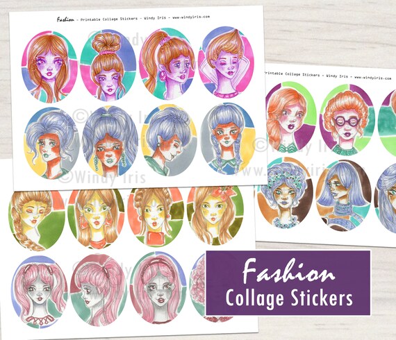 Printable Collage Elements Sticker Sheet PDF of 24 Oval Hand | Etsy