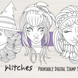Cute Witch Digital Stamp Set 3 Black and White Halloween Embellishments ...
