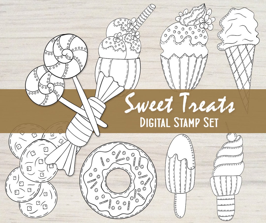 Sweet Treats Digital Stamp Set of 8 Black and White Focal Points for ...
