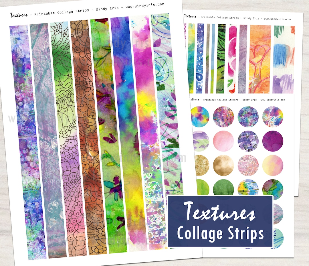 Printable Washi Strips, Collage Strips Sheet PDF of 18 Mixed Media ...