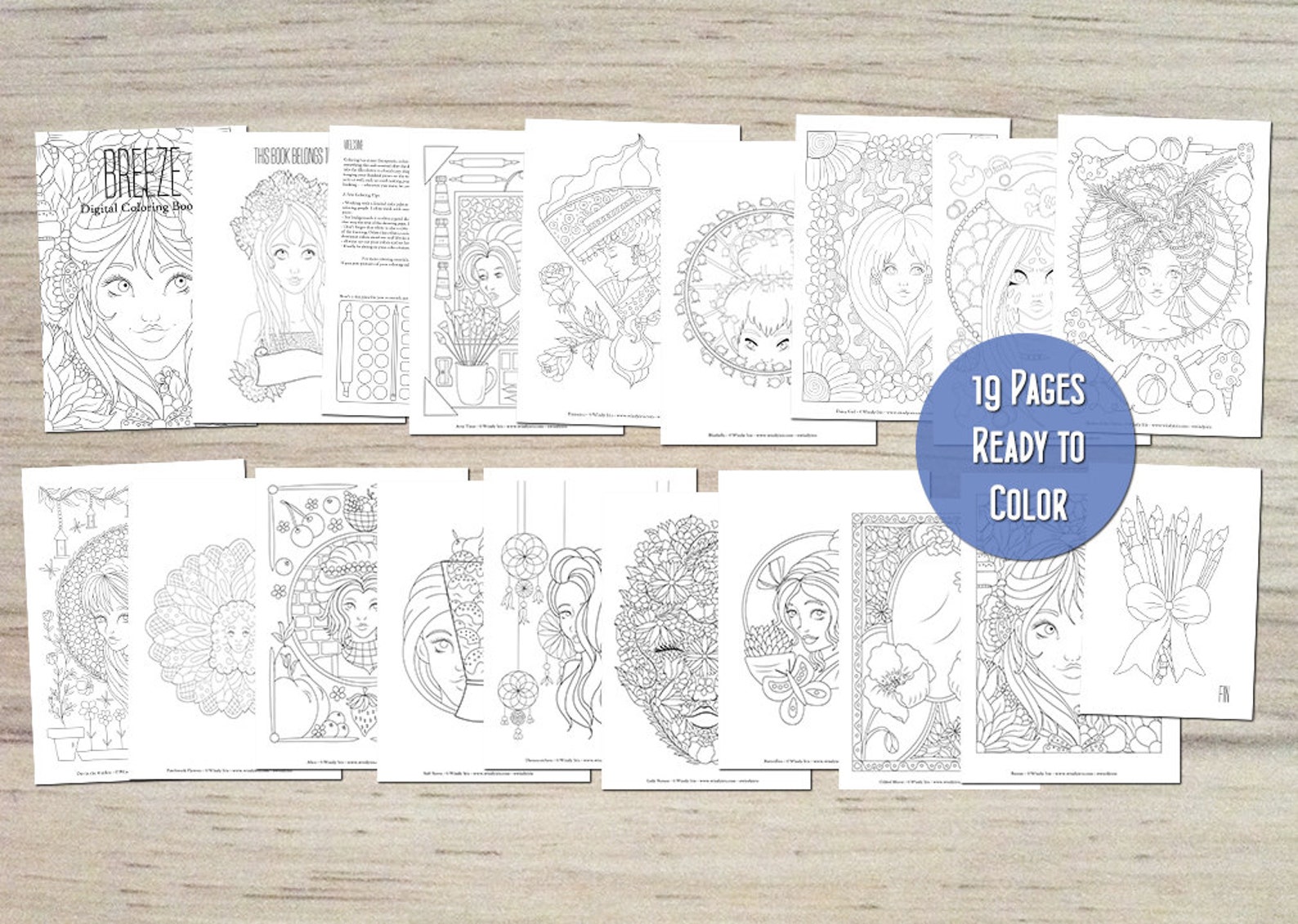 Breeze Digital Coloring Book PDF With 19 Printable Coloring Pages of ...