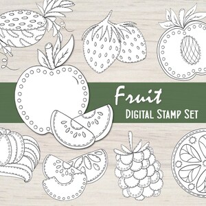 Fruit Digital Stamp Set of 8 Black and White Focal Points for Your ...