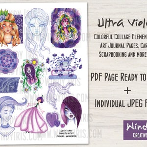 Ultra Violet Printable Collage Elements Sheet PDF of 12 Hand Drawn ...