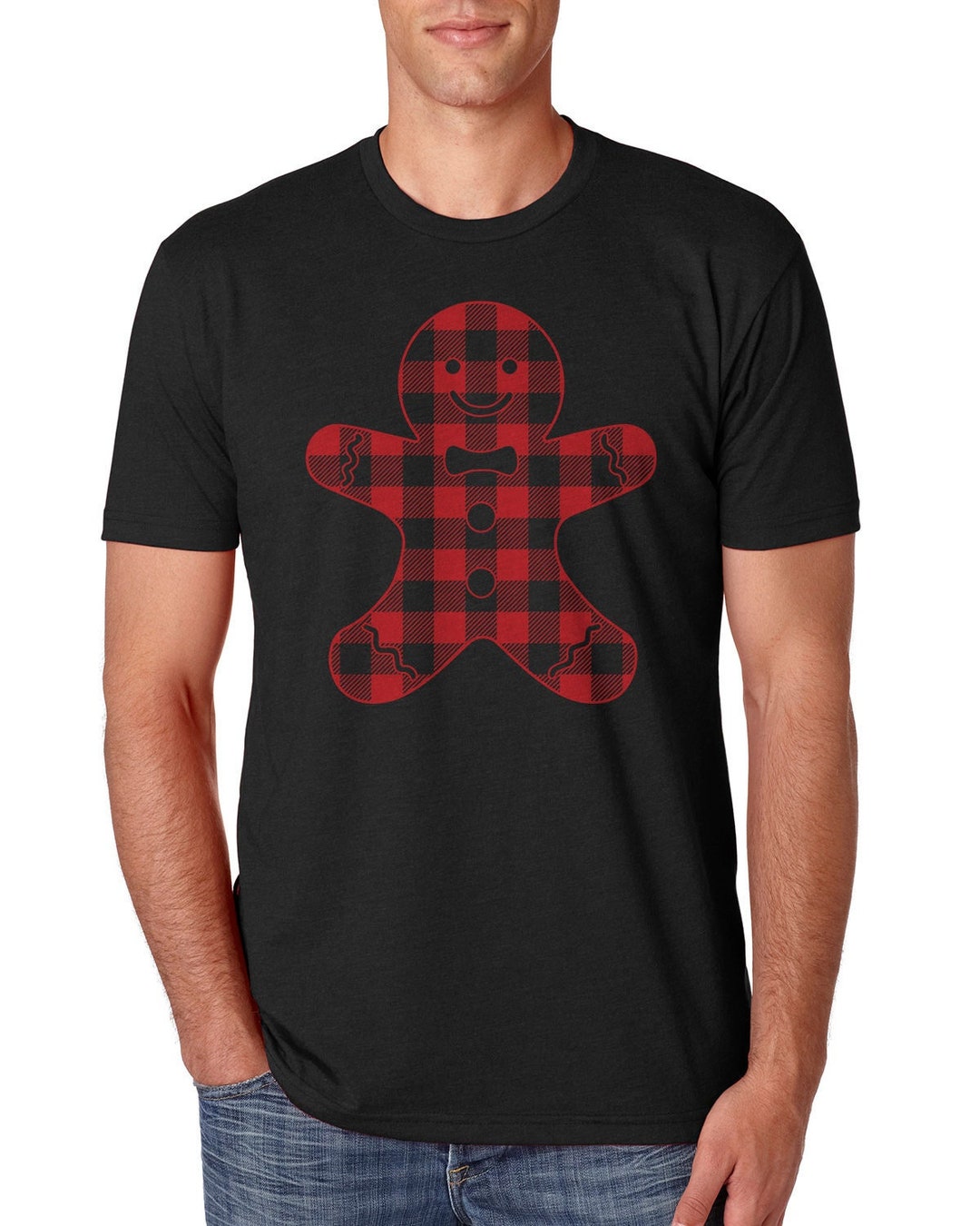 Red Plaid Gingerbread Man - Men's Standard or Premium Short Sleeve T ...