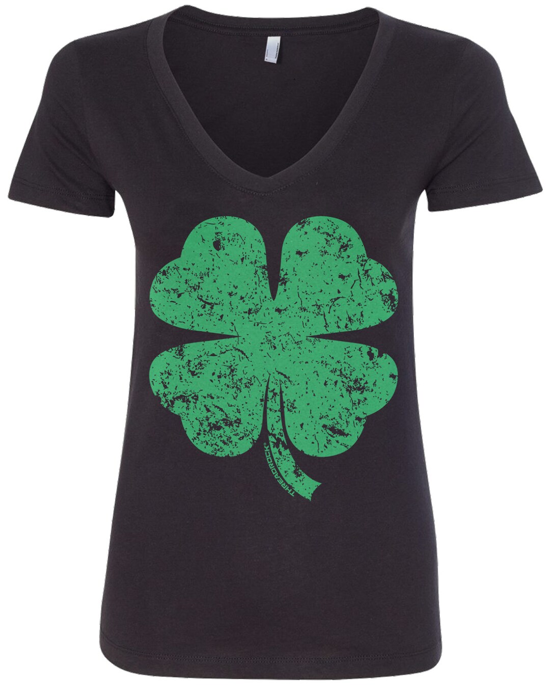 Distressed Green Four Leaf Clover Women's V-neck Fitted T-shirt Irish ...