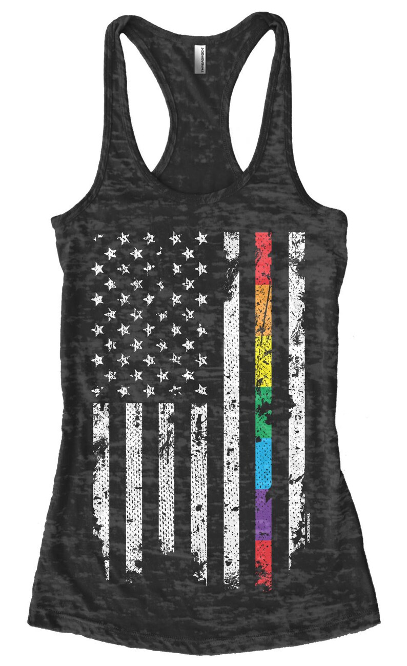 Gay Pride Rainbow American Flag Womens Burnout Racerback Tank Top