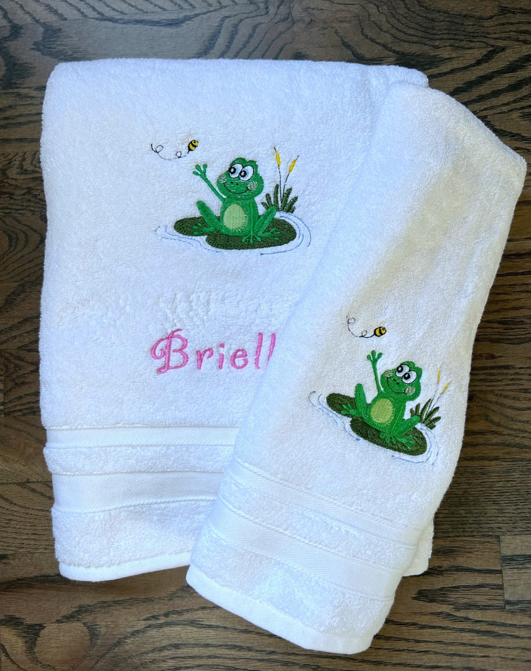 Personalized Kids Bath Towel and Hand Towel Frogs and Lily Pads, Eco ...