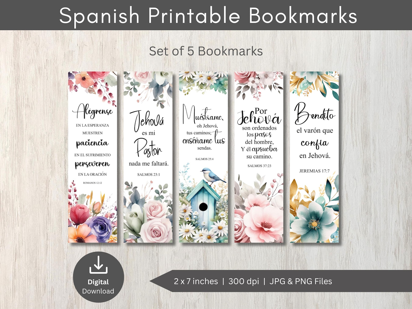 Spanish Bible Verse Bookmarks: Floral Scripture PNG (digital Download ...