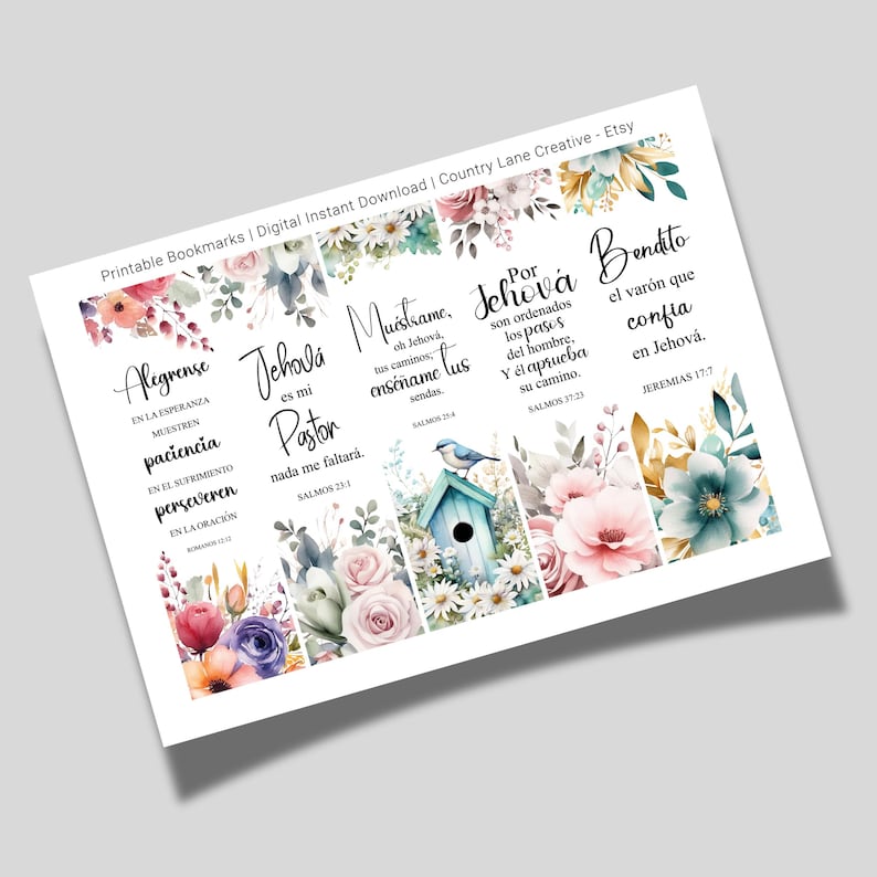 Spanish Bible Verse Bookmarks: Floral Scripture PNG (digital Download ...