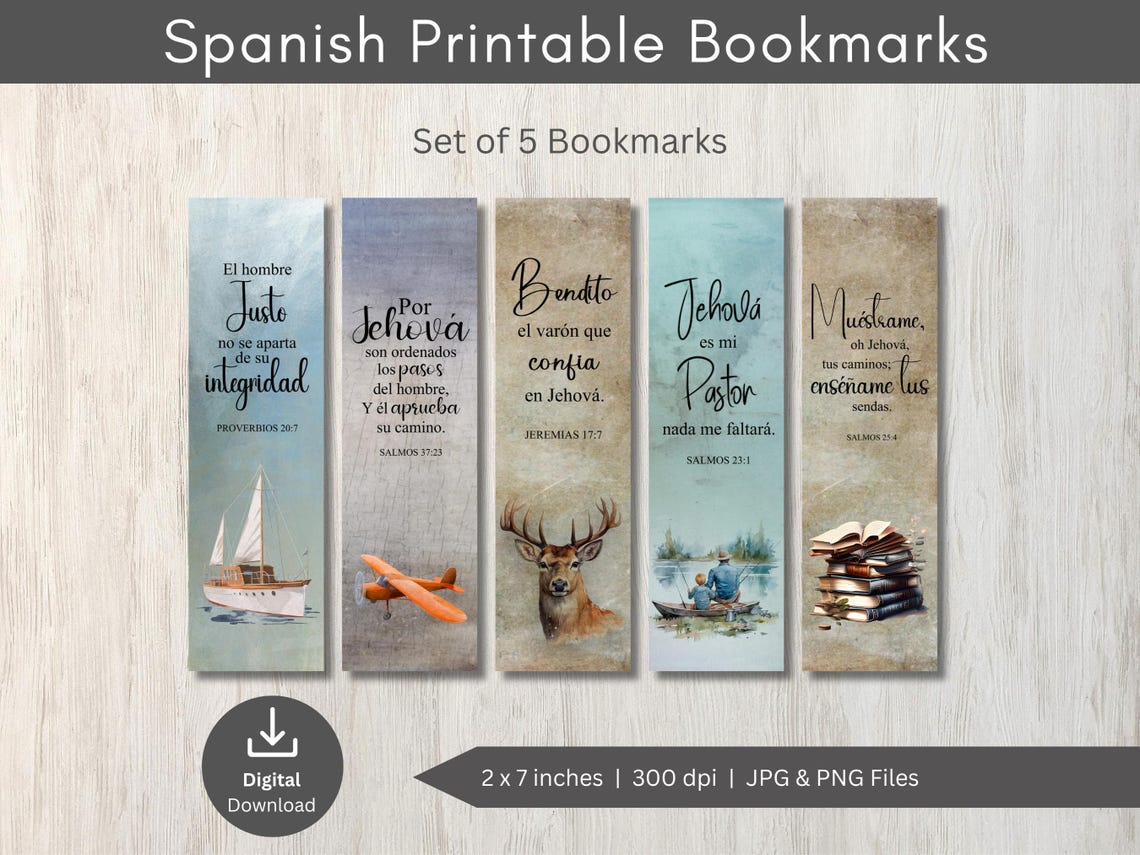 Set of 5 Spanish Bible Verse Printable Bookmarks, Christian Scripture ...