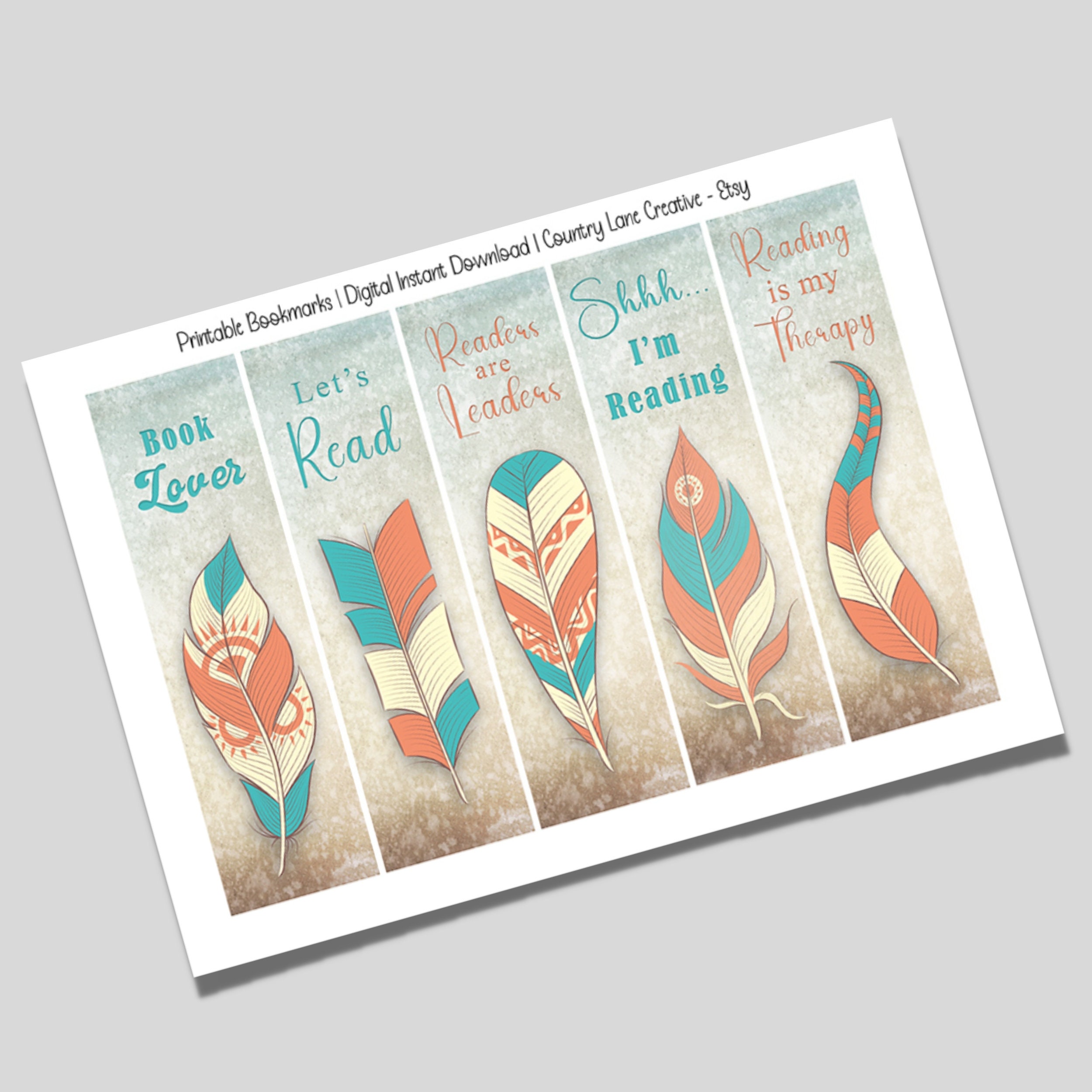Printable Bookmarks, Bookmark Set, Boho Bookmark, Feather Bookmark ...