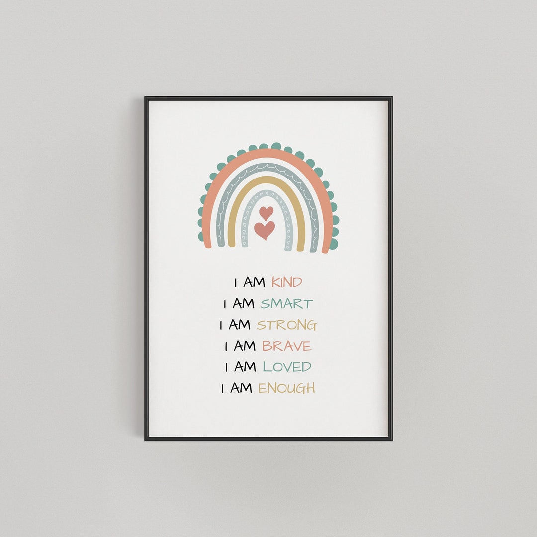 Affirmations Wall Art for Kids, I Am Kind I Am Enough, Nursery Decor ...