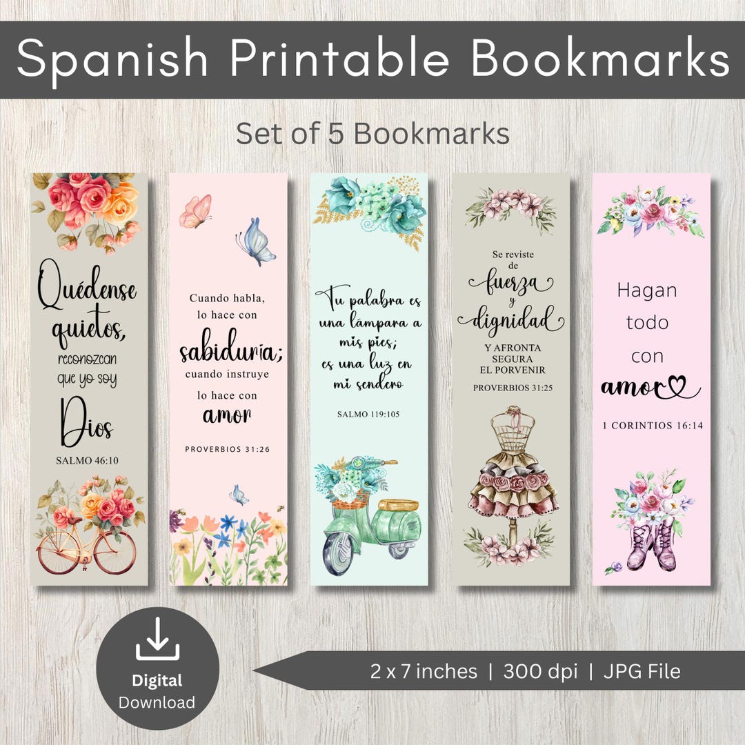 Spanish Bible Bookmarks, Bookmark Set, Printable Bible Verse Bookmarks ...